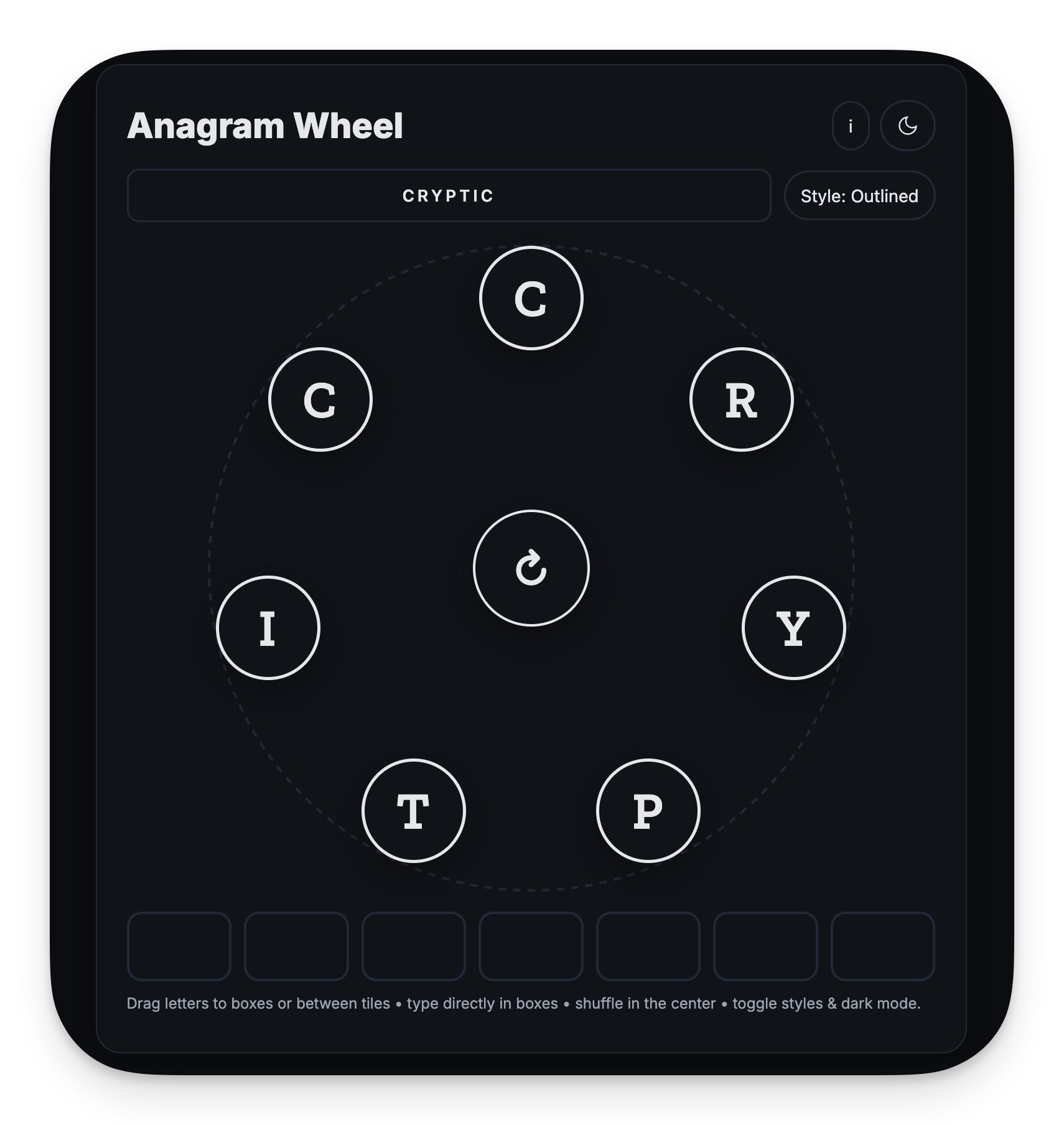 Anagram Wheel - Interactive Cryptic Crossword Tool
